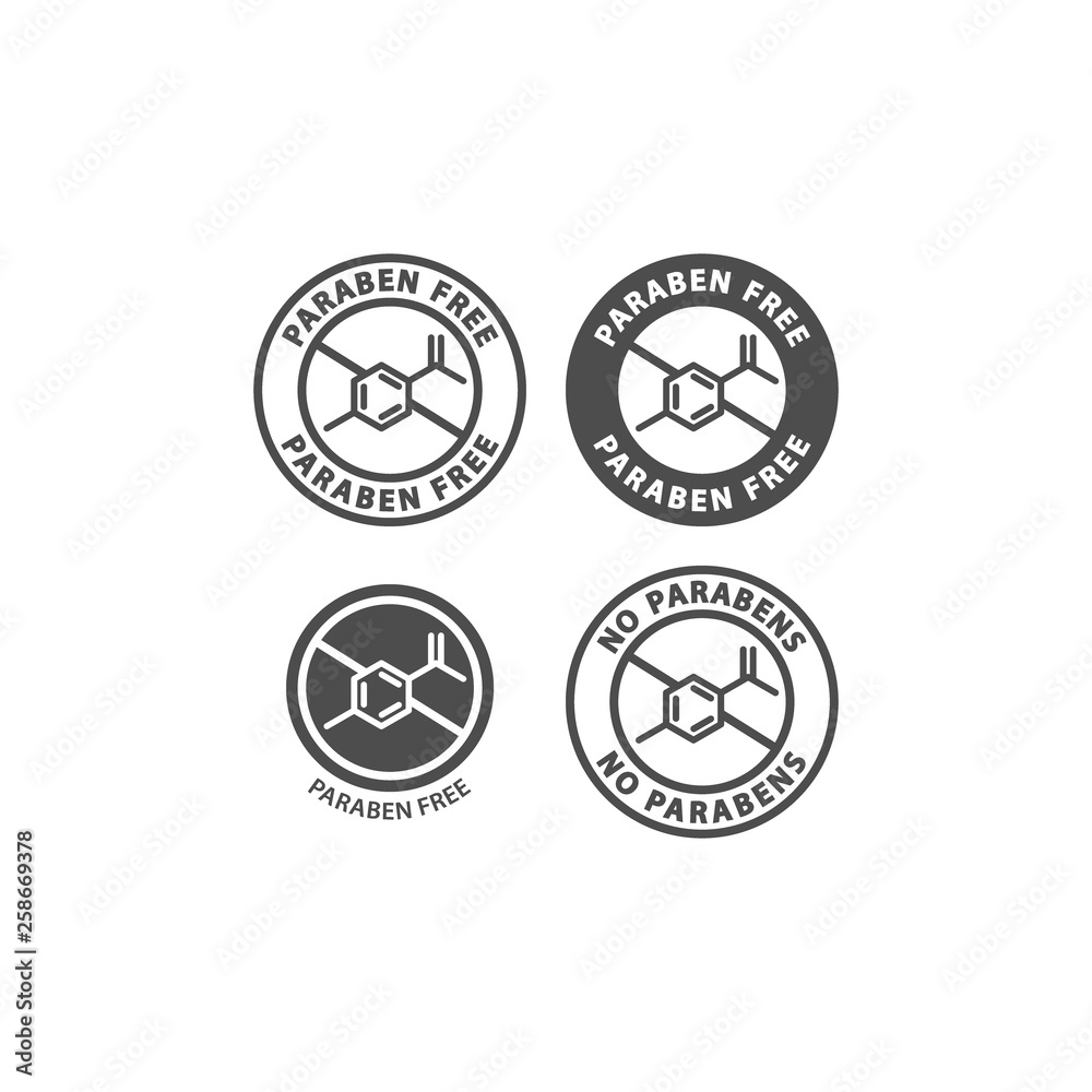 Paraben free and no parabens ingredient circle label icon set. Egg free ...