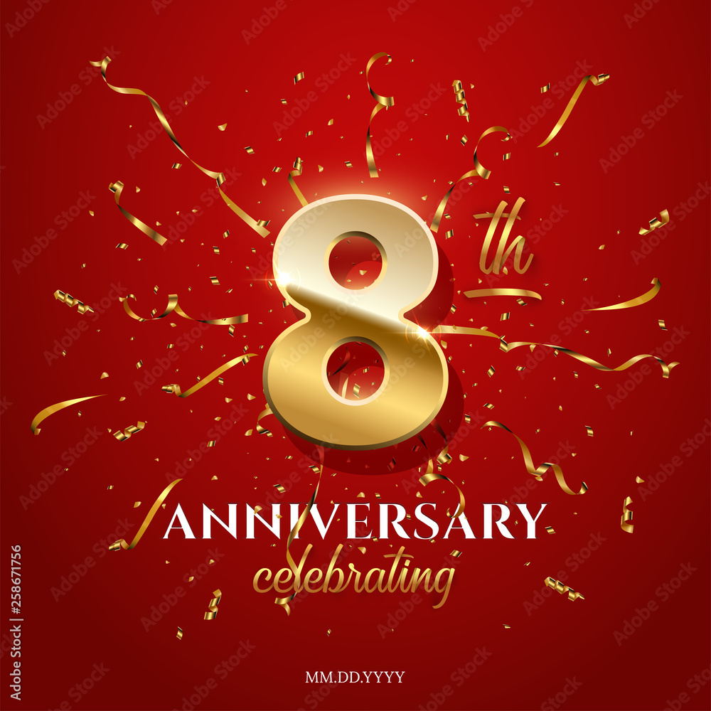 8 golden number and Anniversary Celebrating text with golden serpentine ...