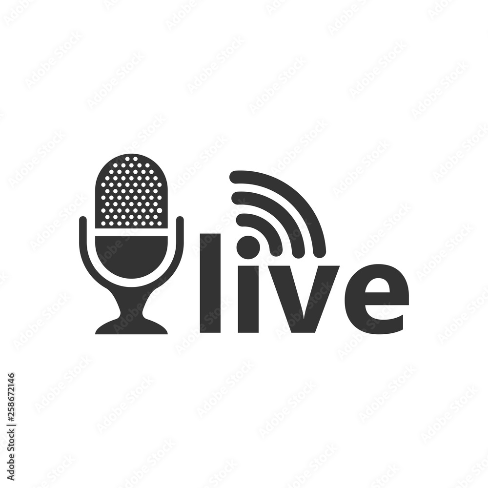 Microphone icon in flat style. Live broadcast vector illustration on ...