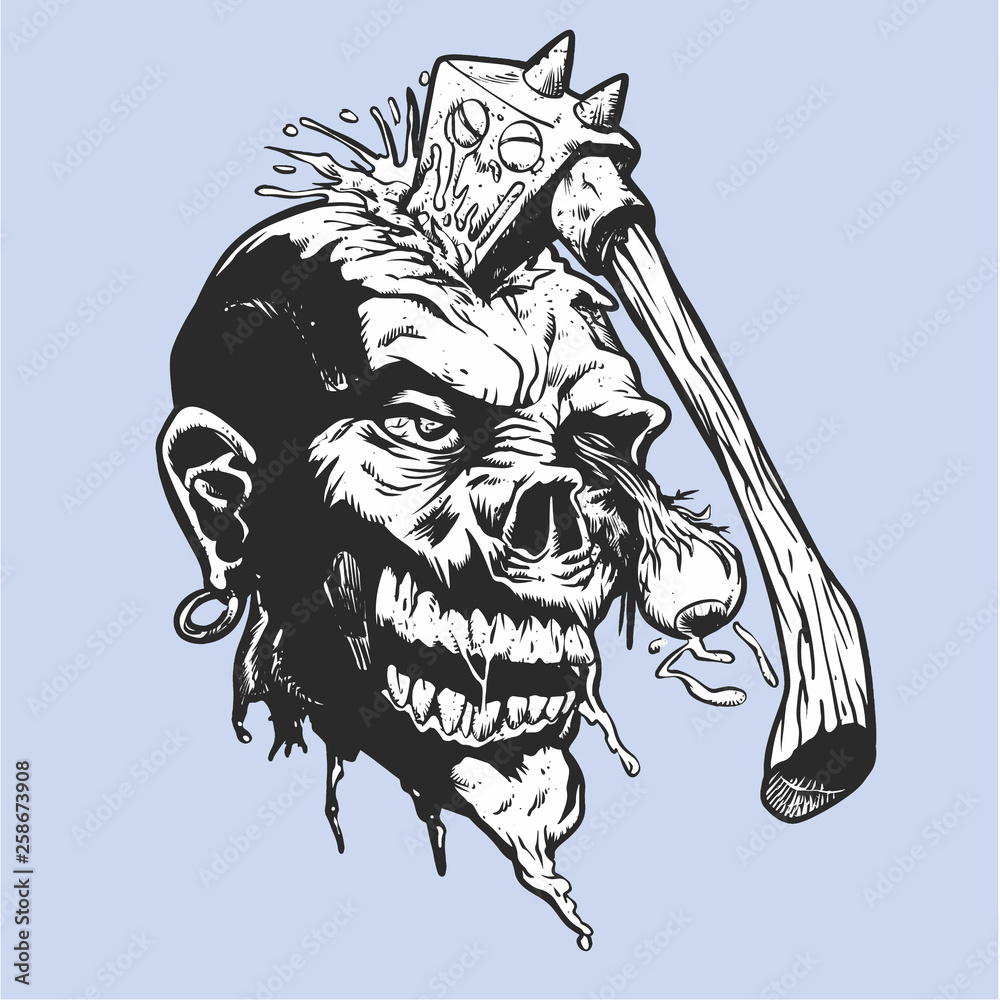 Cartoon zombie with axe in his head - Vector illustration Stock Vector ...