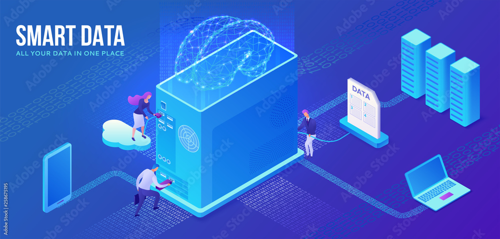 Smart data collection website template, isometric 3d illustration with ...