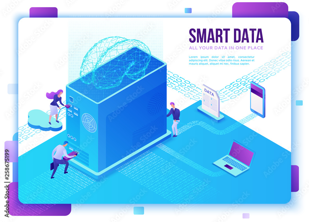 Smart data collection website template, isometric 3d illustration with ...