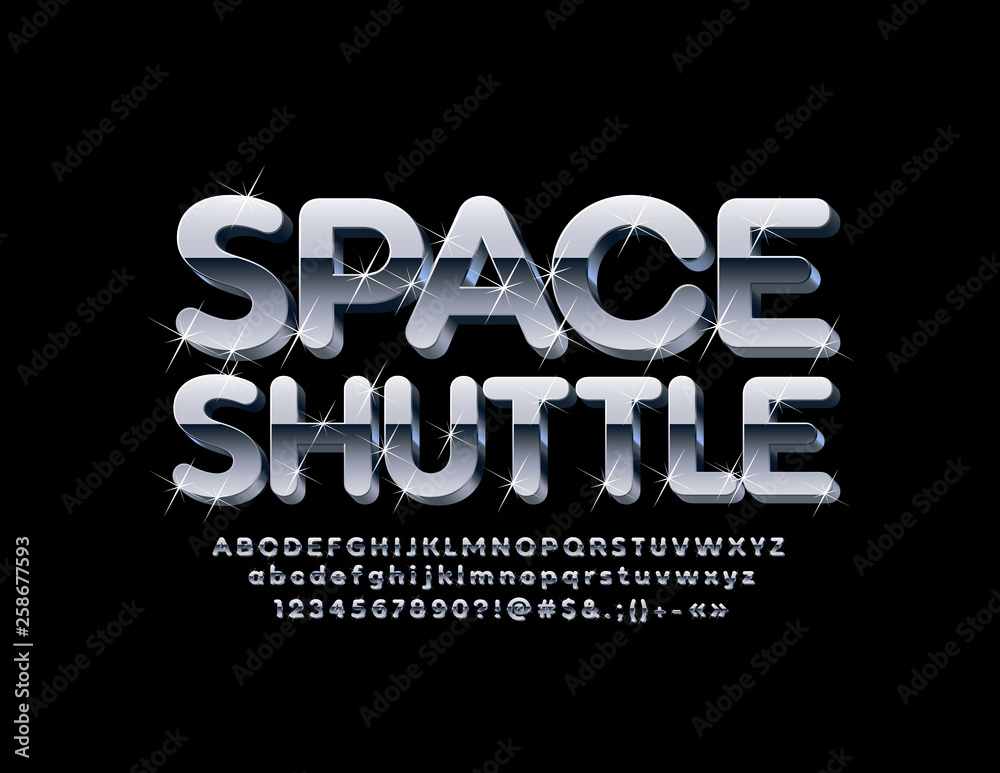 Vetor de Vector metallic logotype Space Shuttle with sparkling stars ...