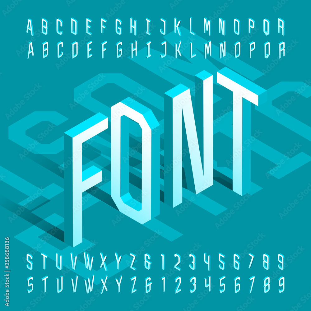 3D isometric alphabet font. 3d effect thin letters and numbers. Stock ...