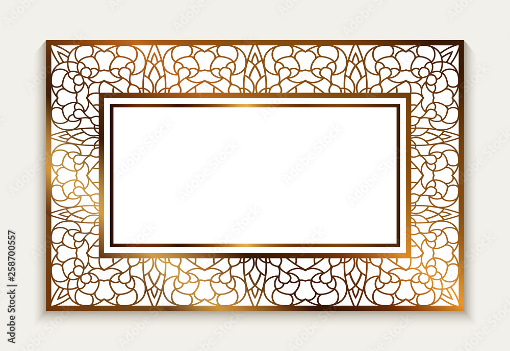 Gold rectangle frame, invitation card with lace border pattern Stock ...