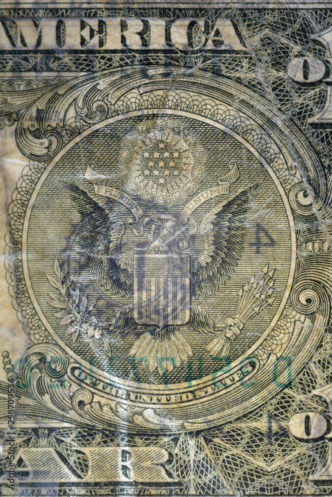 Money smell. The Eagle ensign, highly magnified surface of used 1 ...