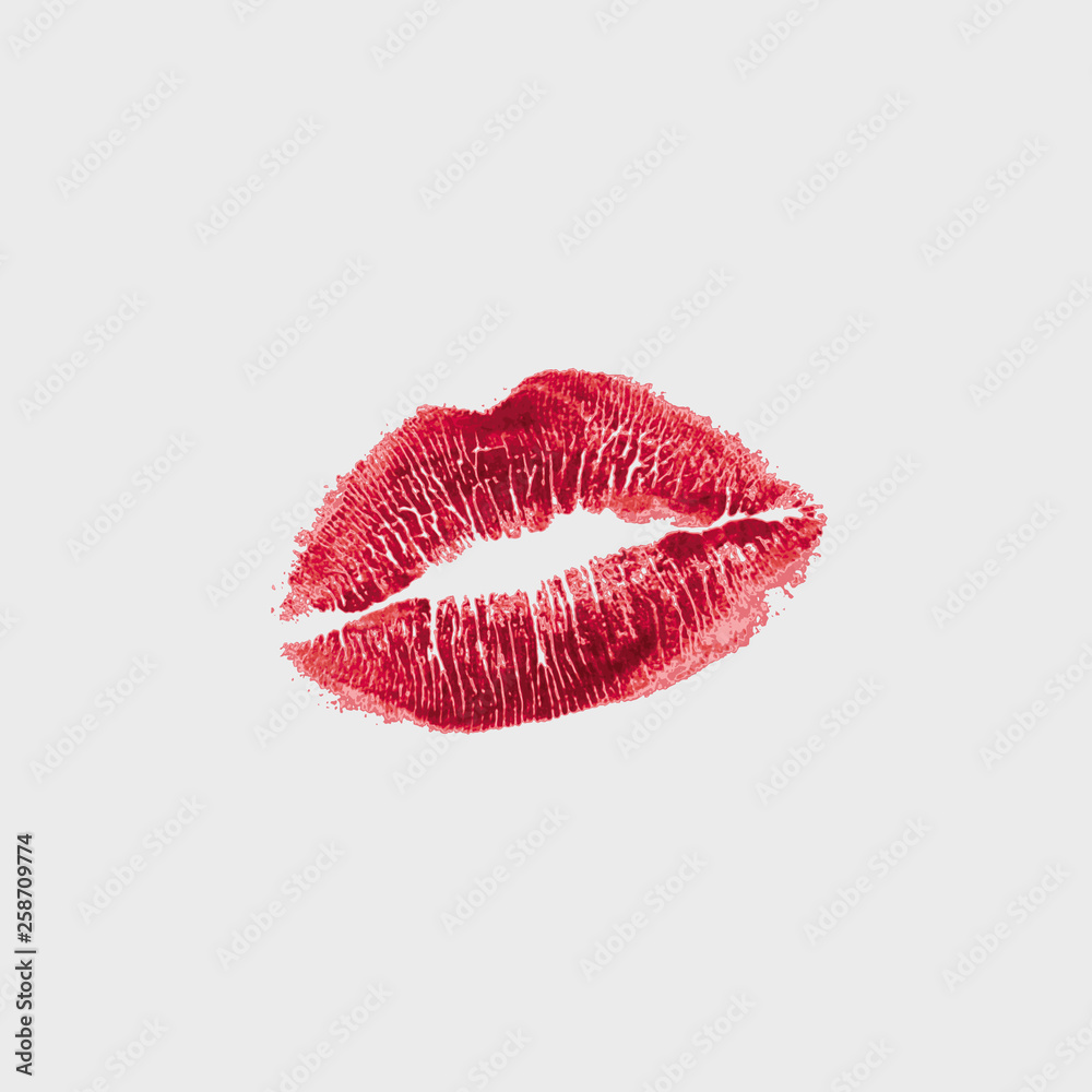 Vector realistic illustration of womans girl red lipstick kiss mark ...