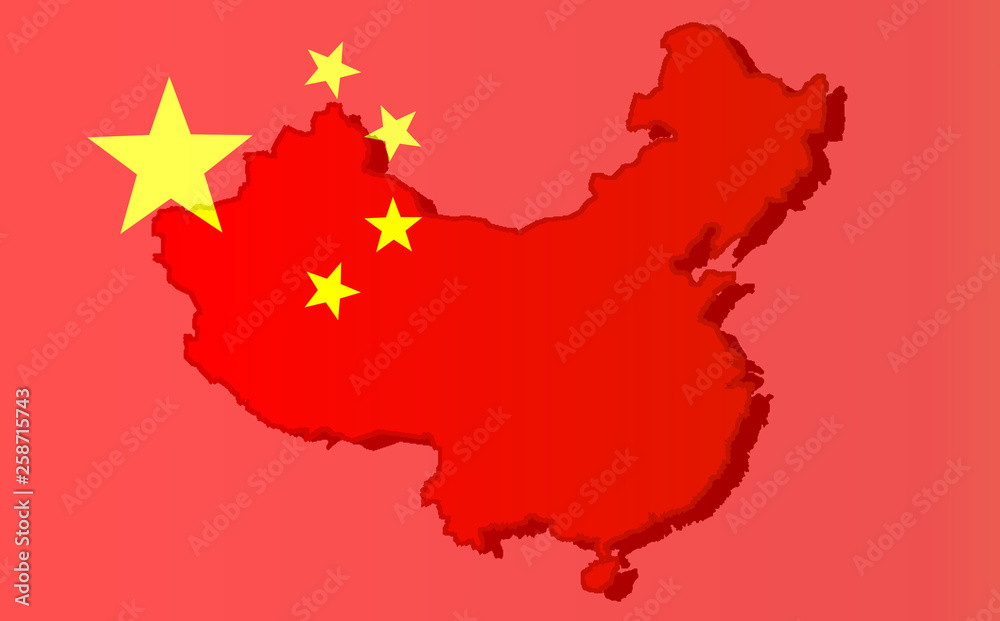 Graphic illustration of a Chinese flag with a contour of its borders ...
