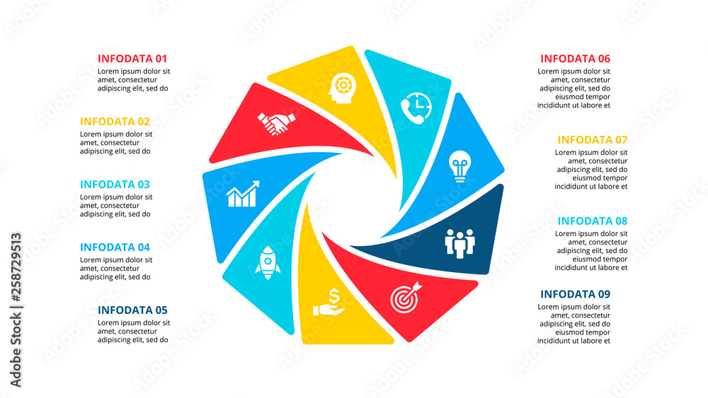 Vector cycle infographic. Diagram with 9 options or steps. Presentation ...