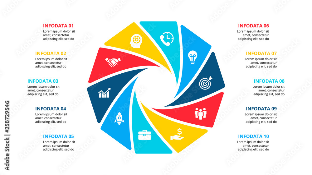 Vector cycle infographic. Diagram with 10 options or steps ...