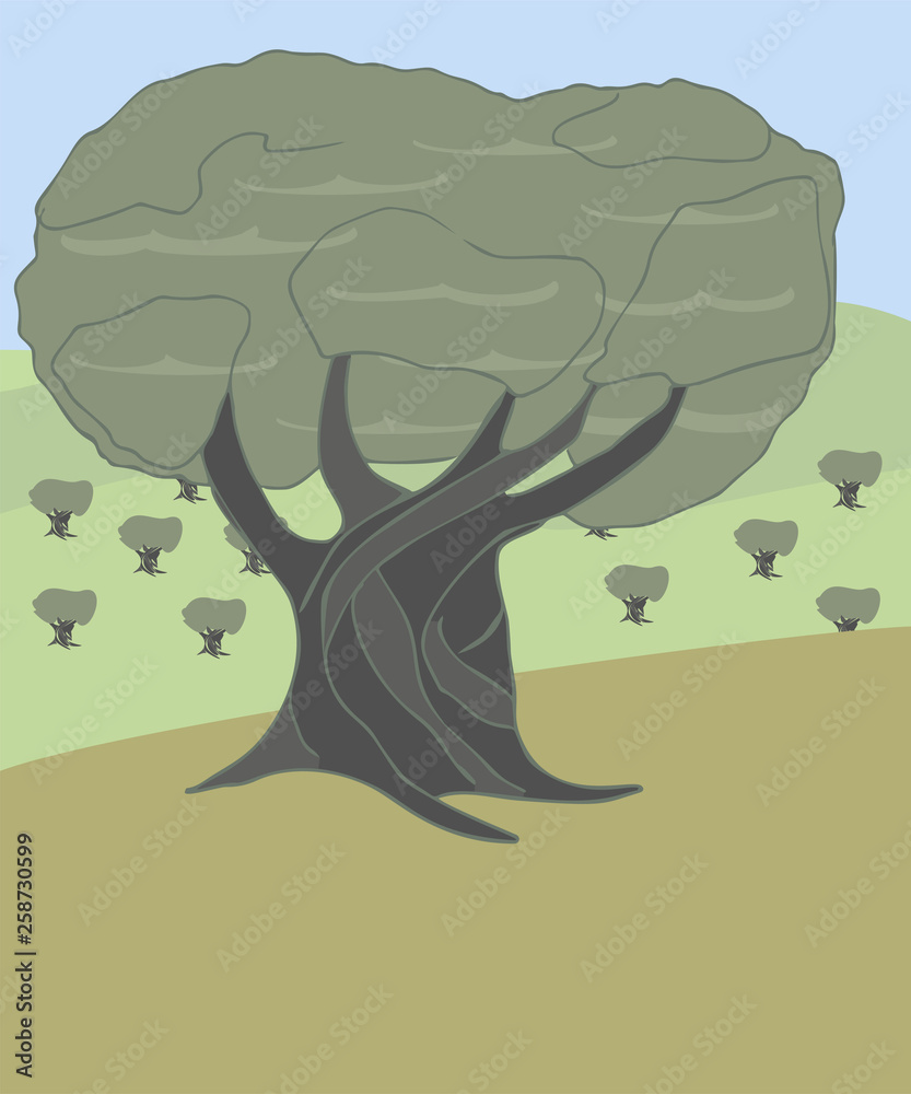 cartoon landscape with olive tree Stock Vector | Adobe Stock