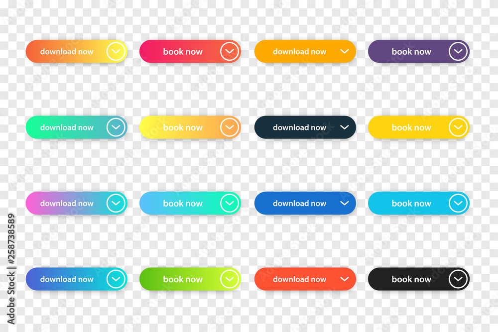 Vector set of download and book now modern flat buttons for web pages ...