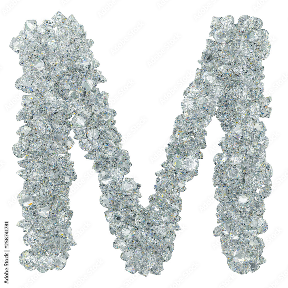 Diamond font, letter M from diamonds. 3D rendering Stock Illustration ...