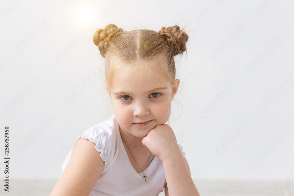 Children and kids concept - Portrait of beautiful little child girl ...