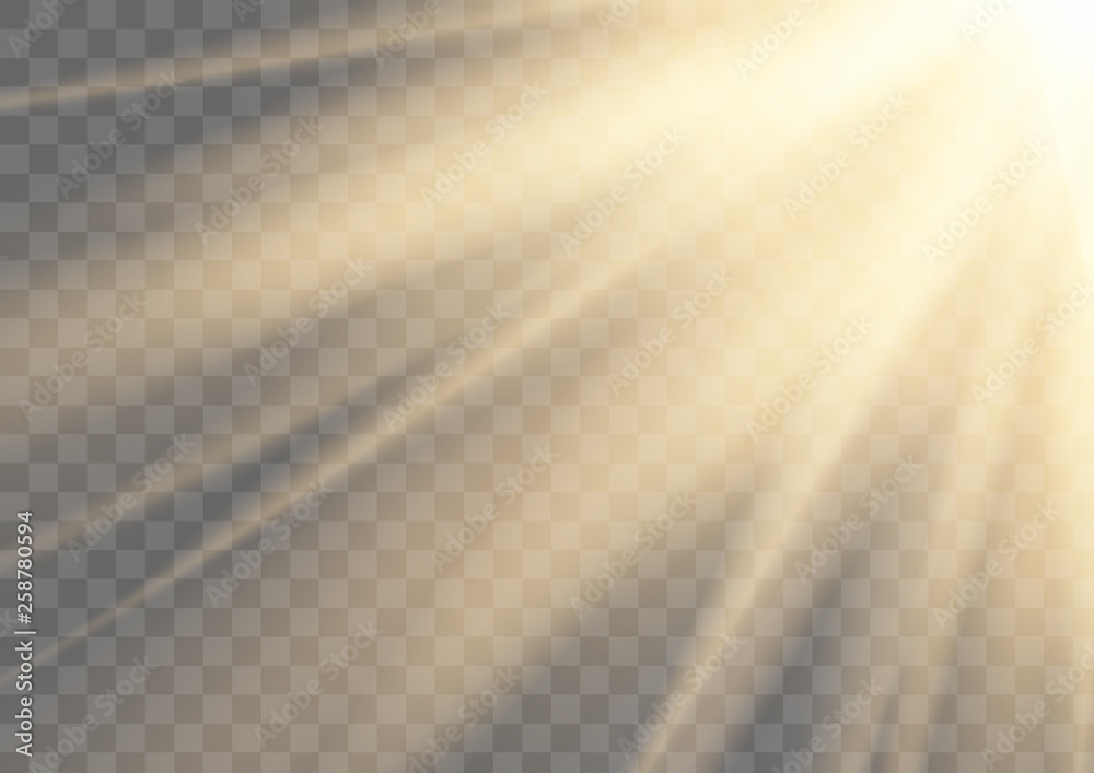 Glowing sun rays sparkling light isolated on transparent vector ...