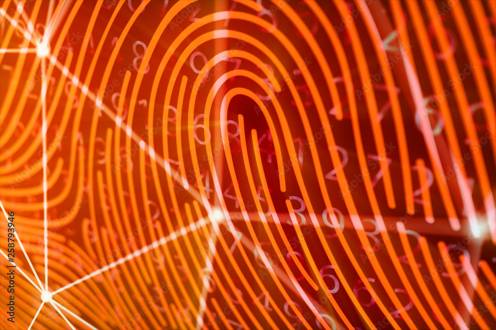 3D illustration Fingerprint scan provides security access with ...