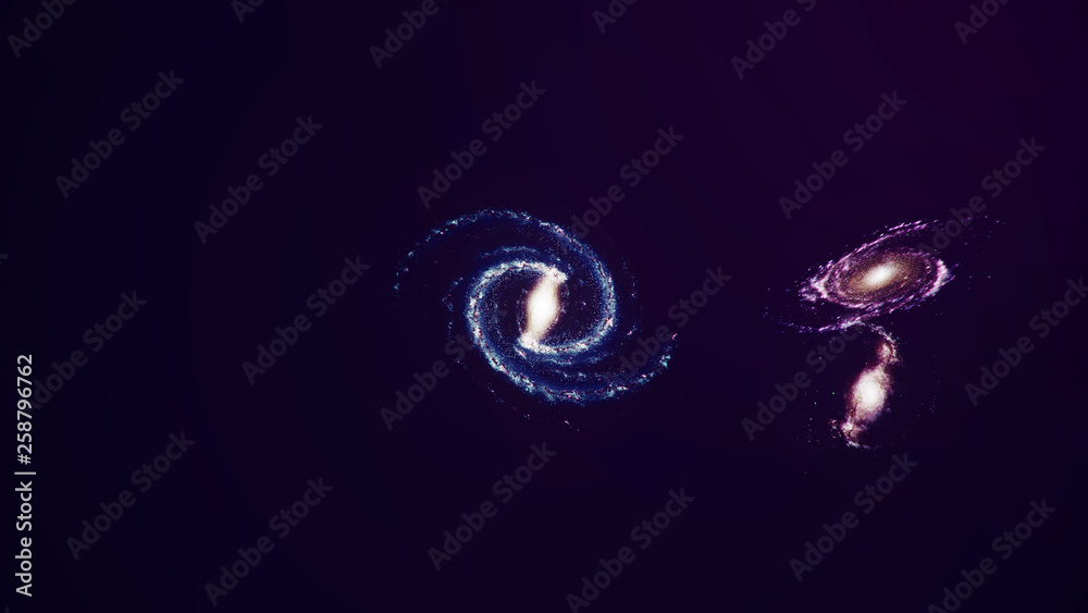 3D illustration galaxy in deep space. Spiral galaxy consisting of star ...