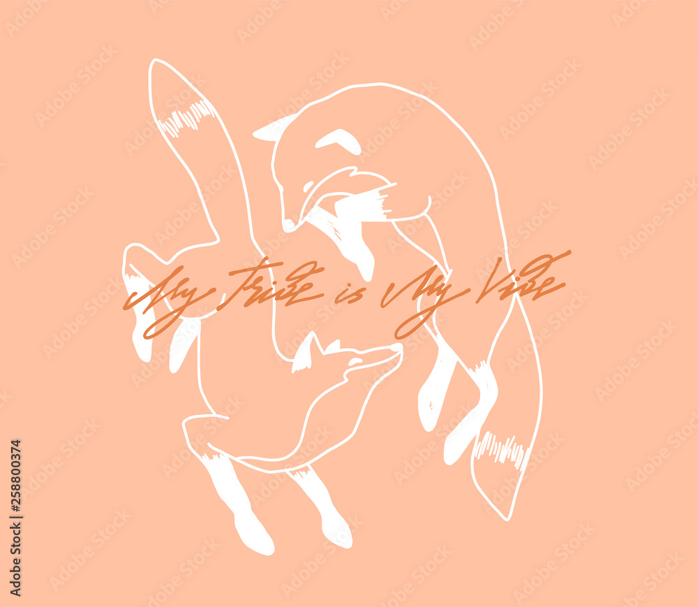 My tribe is my vibe slogan with foxes illustration Stock Vector | Adobe ...