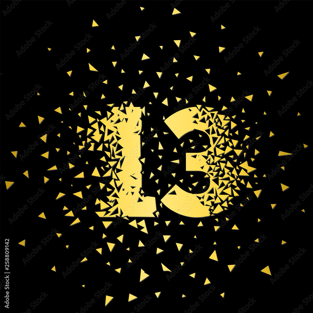 Broken numbers 13. Explosion effects. Vector and illustration. Stock ...