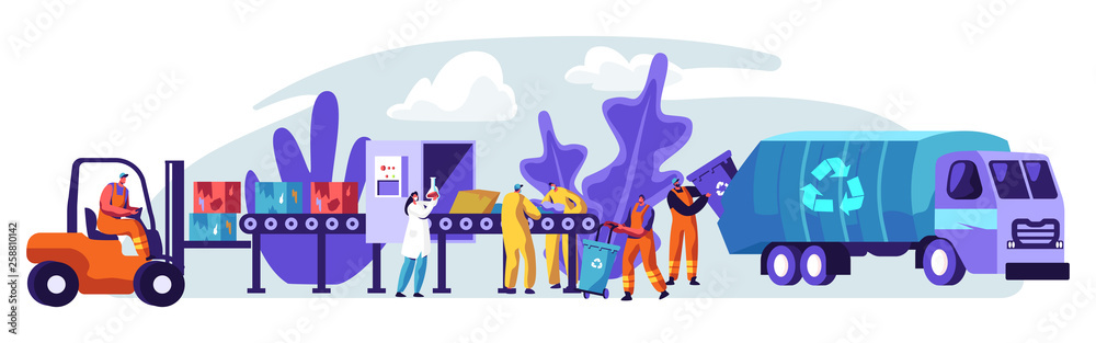 Trash Factory Banner. Recycling Process of Converting Industrial Waste ...