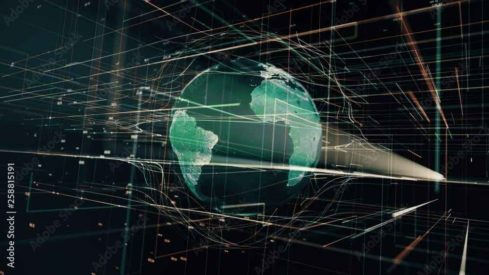global digital world, abstract 3D rendering of technology global data ...
