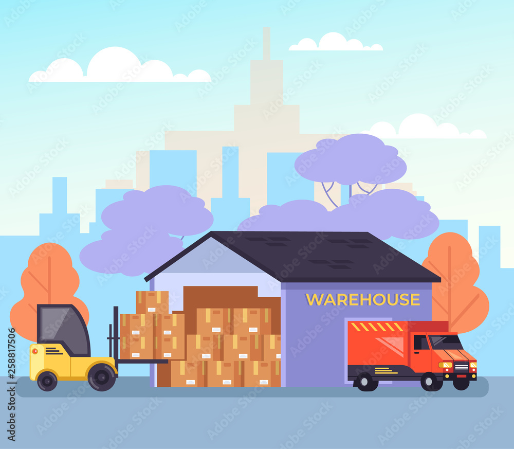 Warehouse storage shipping logistics concept. Vector design graphic ...