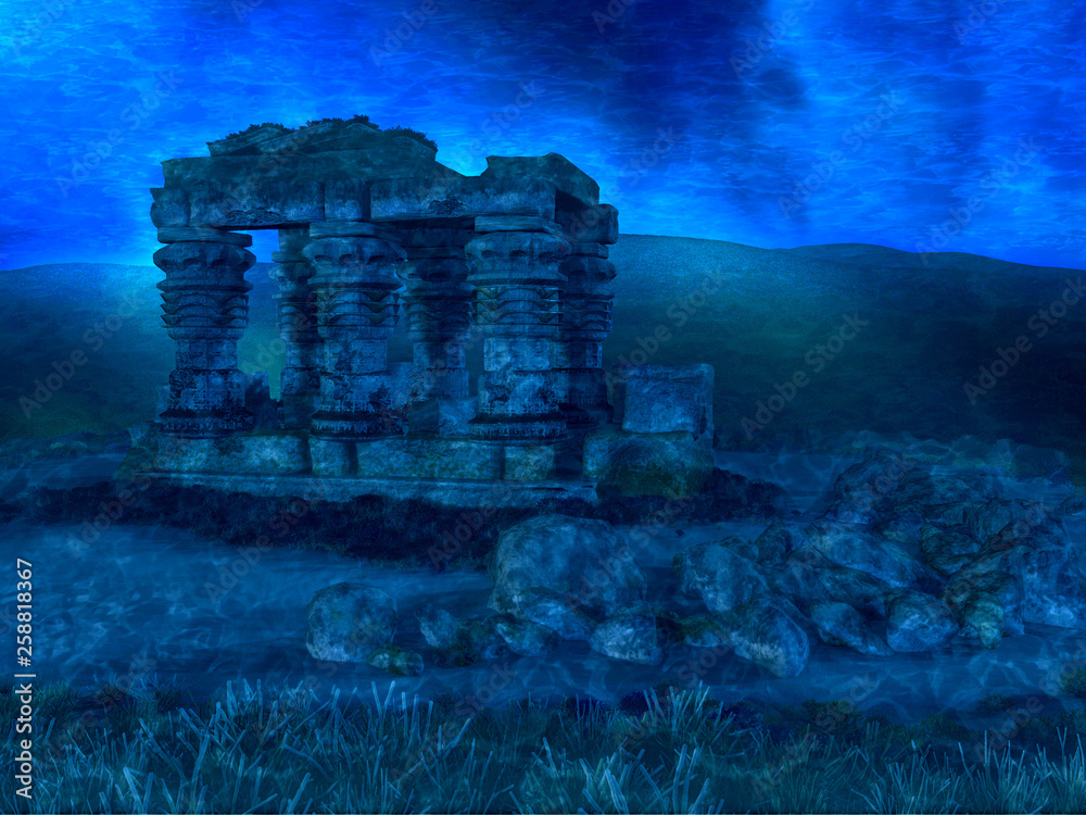 stylized concept art of underwater ruins Stock Illustration | Adobe Stock