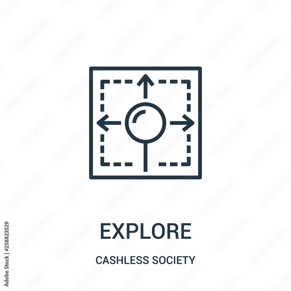 explore icon vector from cashless society collection. Thin line explore ...