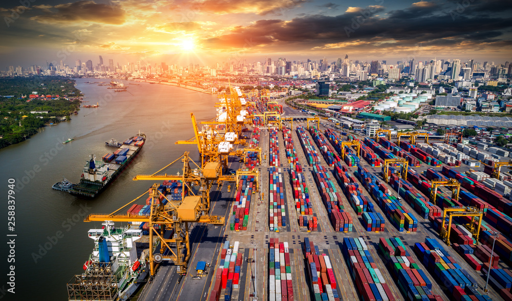 Logistics and transportation of Container Cargo ship and Cargo plane ...