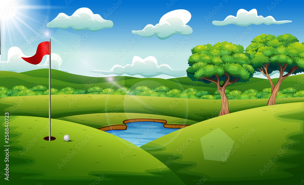 Golf course on the landscape background Stock Vector | Adobe Stock