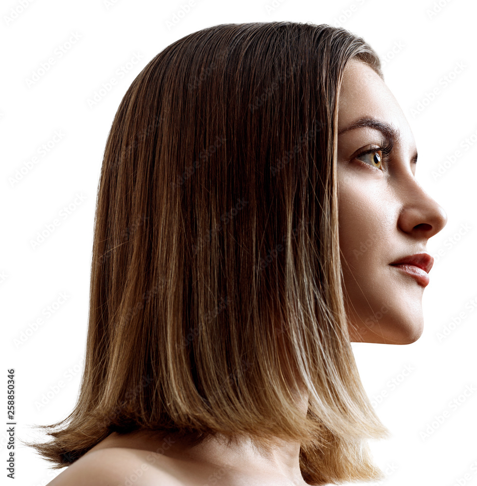 Side view on beautiful female face with perfect skin. Stock Photo ...