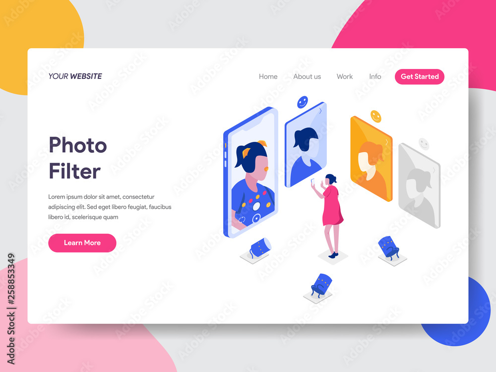 Landing page template of Photo Filter Isometric Illustration Concept ...
