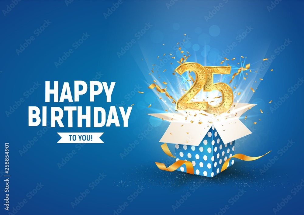 25 th years anniversary banner with open burst gift box. Template ...