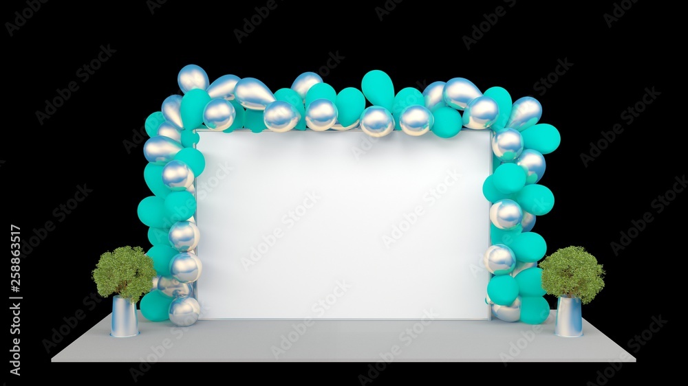 Wedding party backdrop banner 2x3 meters with blue and silver balloons ...