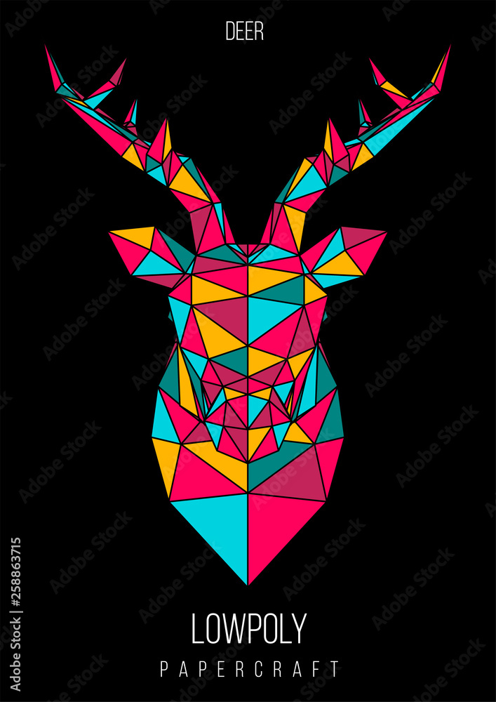 abstract low poly template. Poster with poligonal animal. Layout with ...