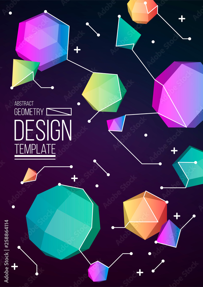 Minimal geometric background with low poly elements. Simple shapes with ...