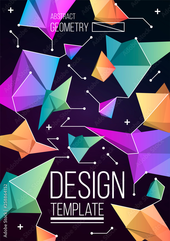 Minimal geometric background with low poly elements. Simple shapes with ...