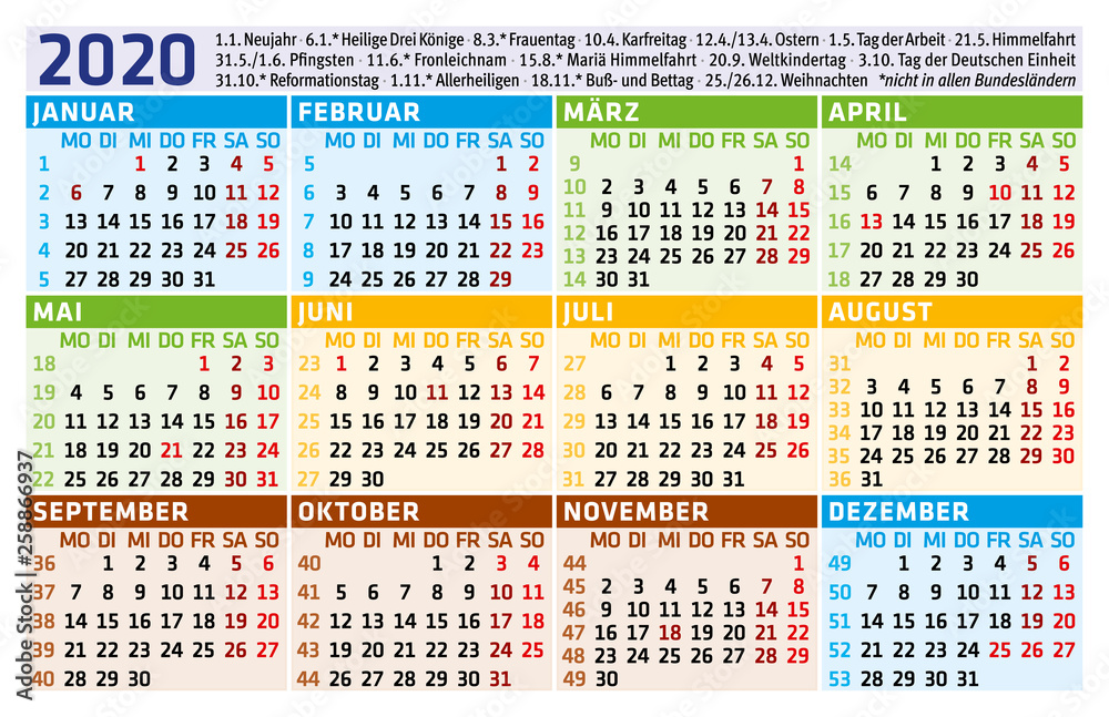 Kalender 2020 Stock Vector | Adobe Stock