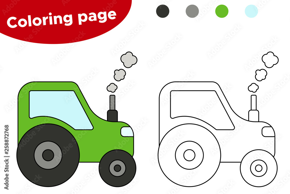 Vector illustration of cartoon tractor. Coloring book for preschool ...