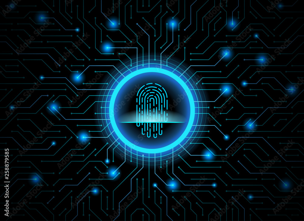 Cyber security fingerprint dark blue abstract digital conceptual ...