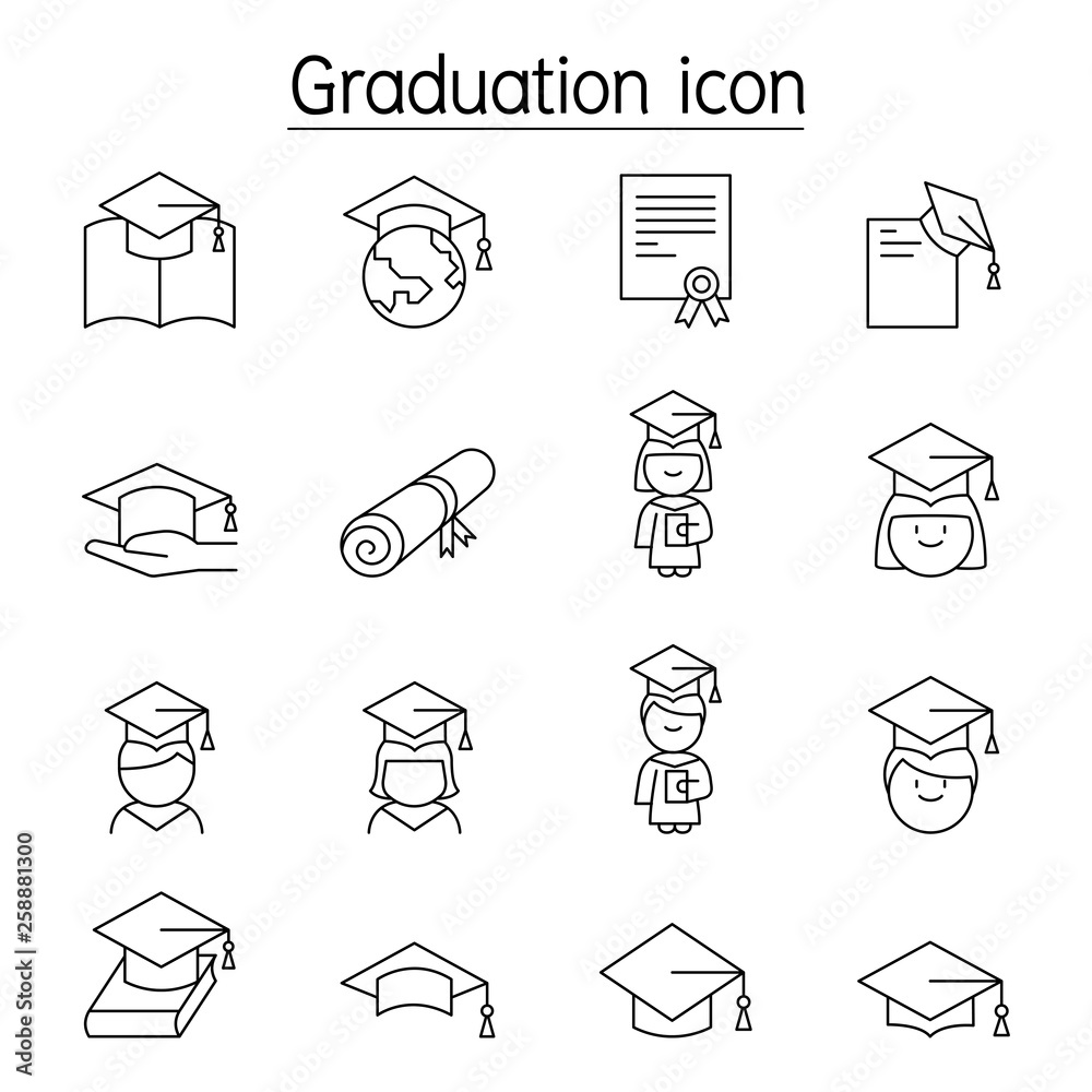 Graduation icon set in thin line style Stock Vector | Adobe Stock