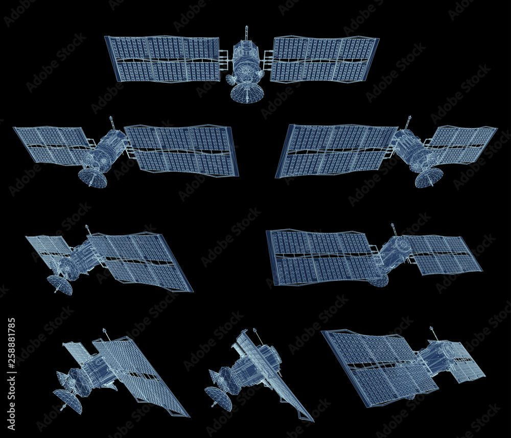 vector set. communications satellite of near-earth orbit. space ...