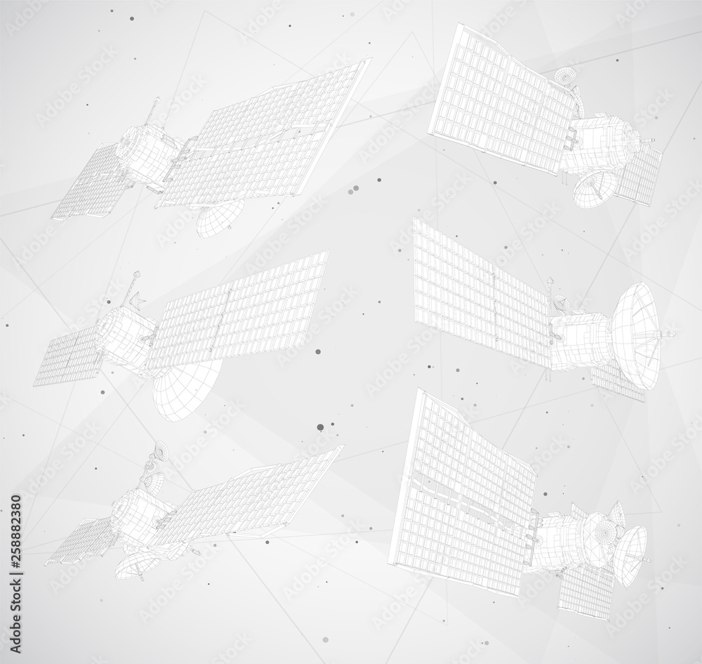vector set. communications satellite of near-earth orbit. space ...