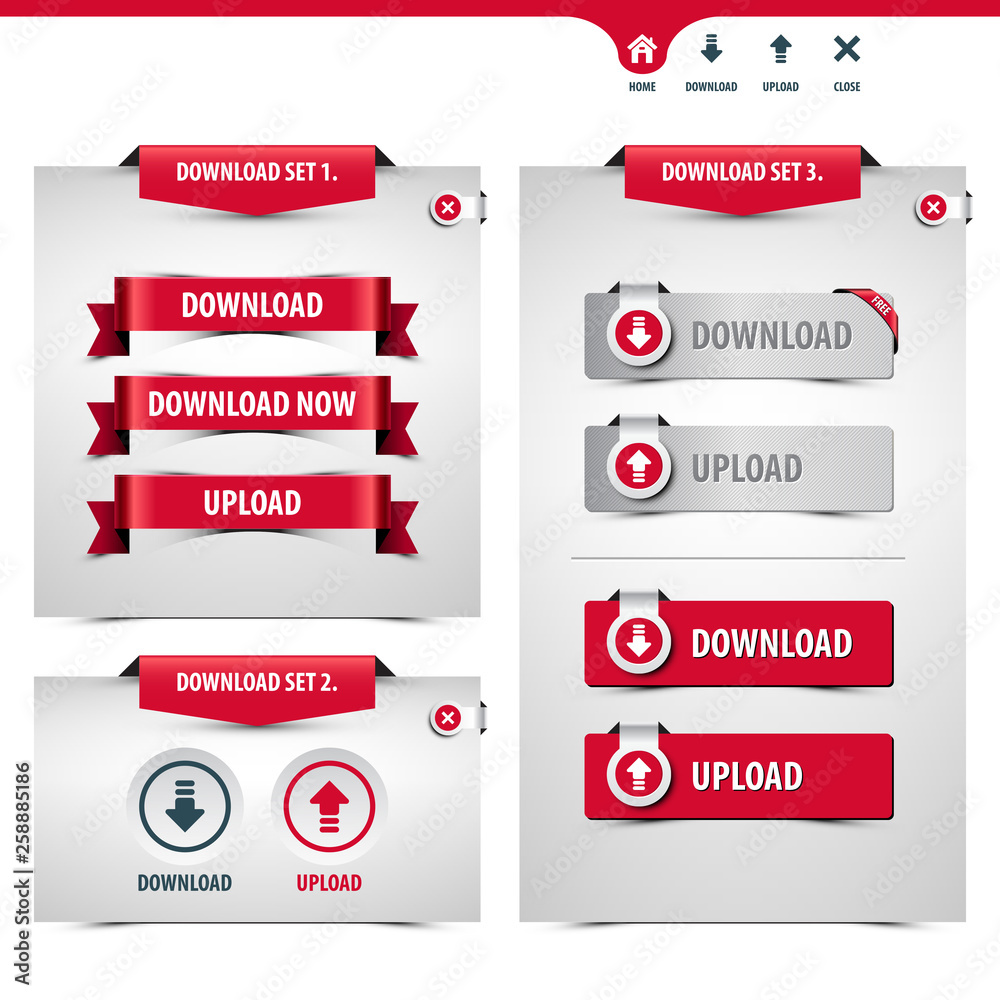 set of download and upload buttons containing nine different web ...