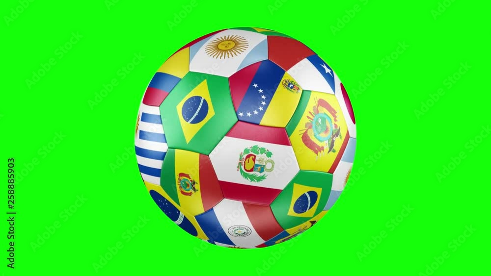 Rotation of soccer ball with flags of participating countries Copa ...