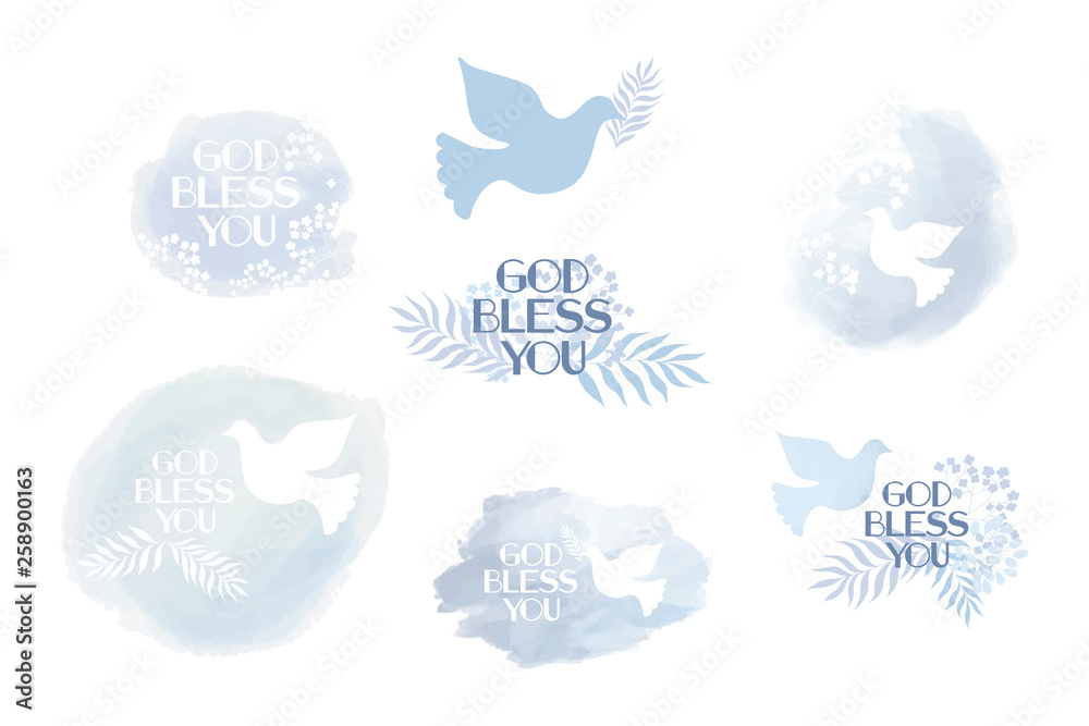 Classic, universal religious clip art God bless you. Tender blue ...