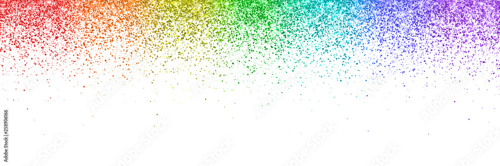 Rainbow falling particles, wide banner on white background. Vector ...