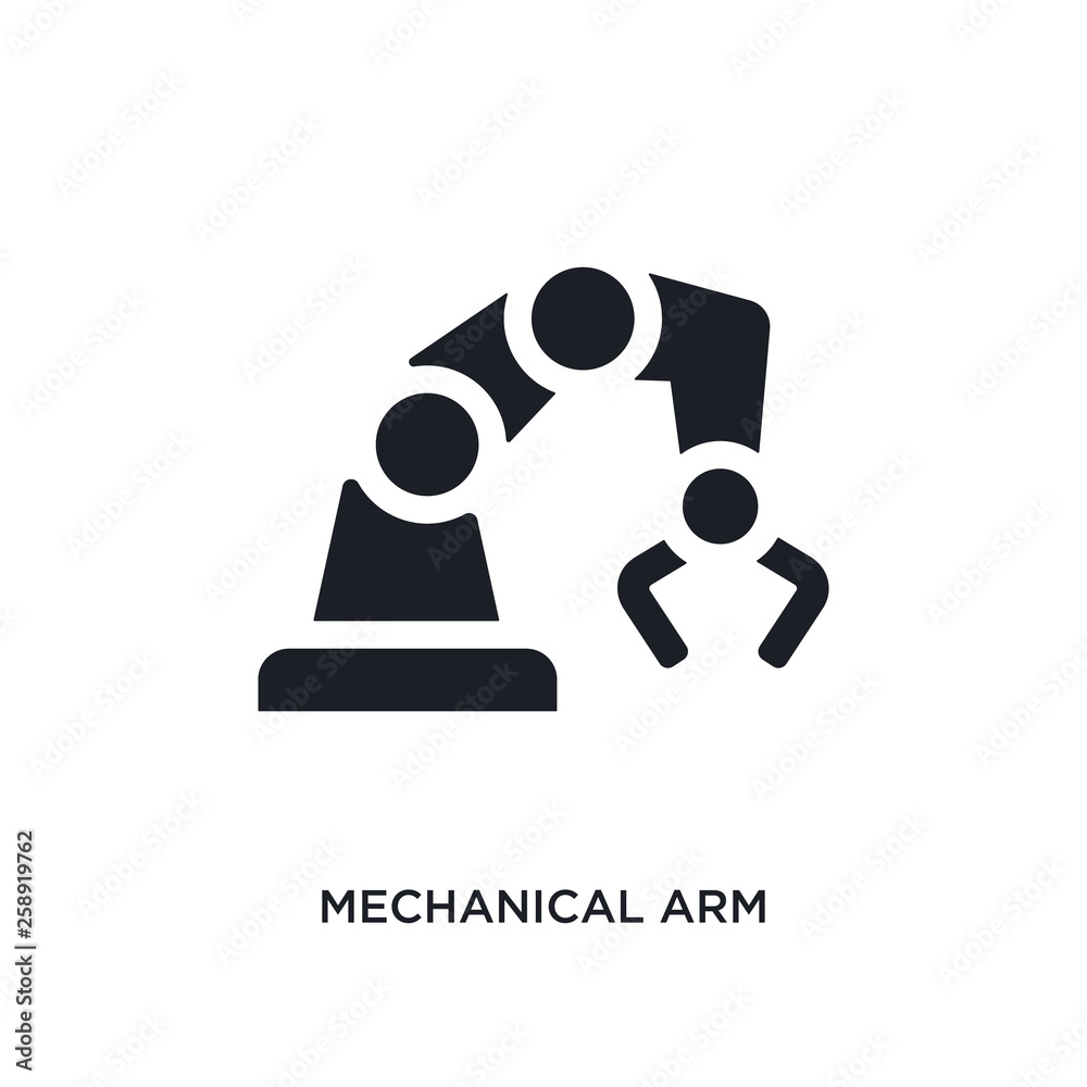 black mechanical arm isolated vector icon. simple element illustration ...