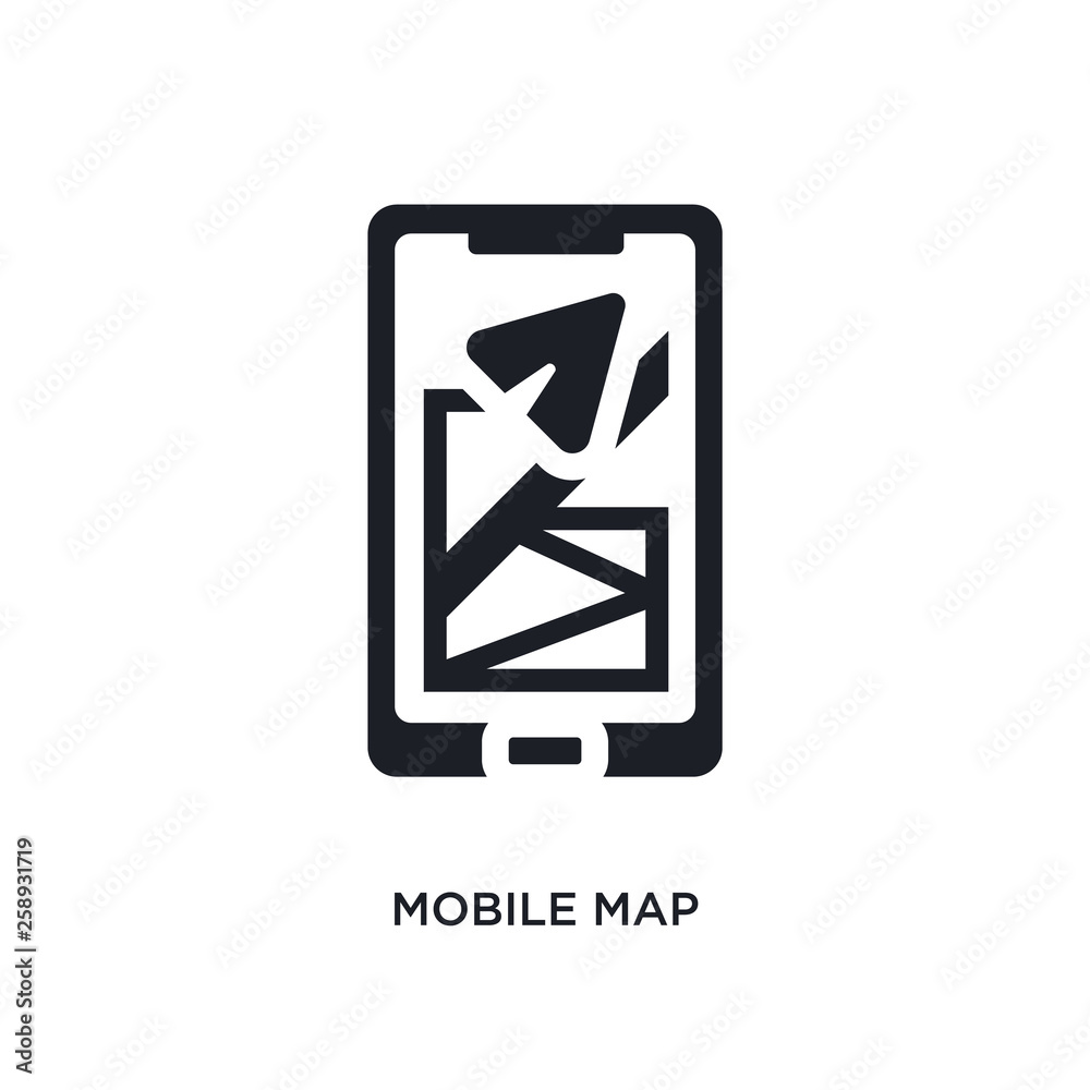 black mobile map isolated vector icon. simple element illustration from ...