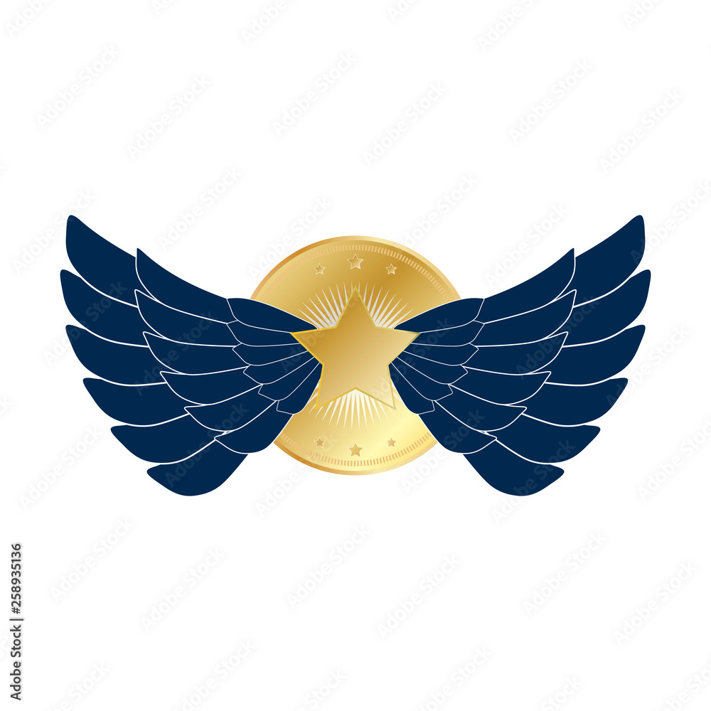 Aviation Eagle wings badge with gold stars. Aviation style Wings emblem ...